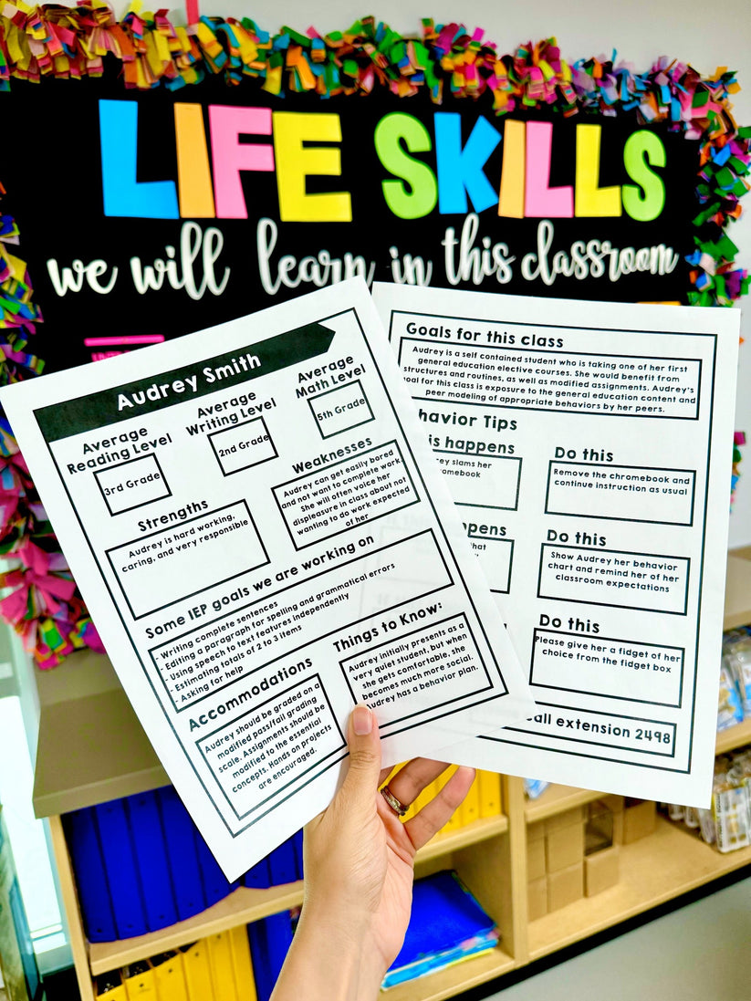 Teacher Cheat Sheet - Student at a Glance IEP Cheat Sheet – Life Skills ...